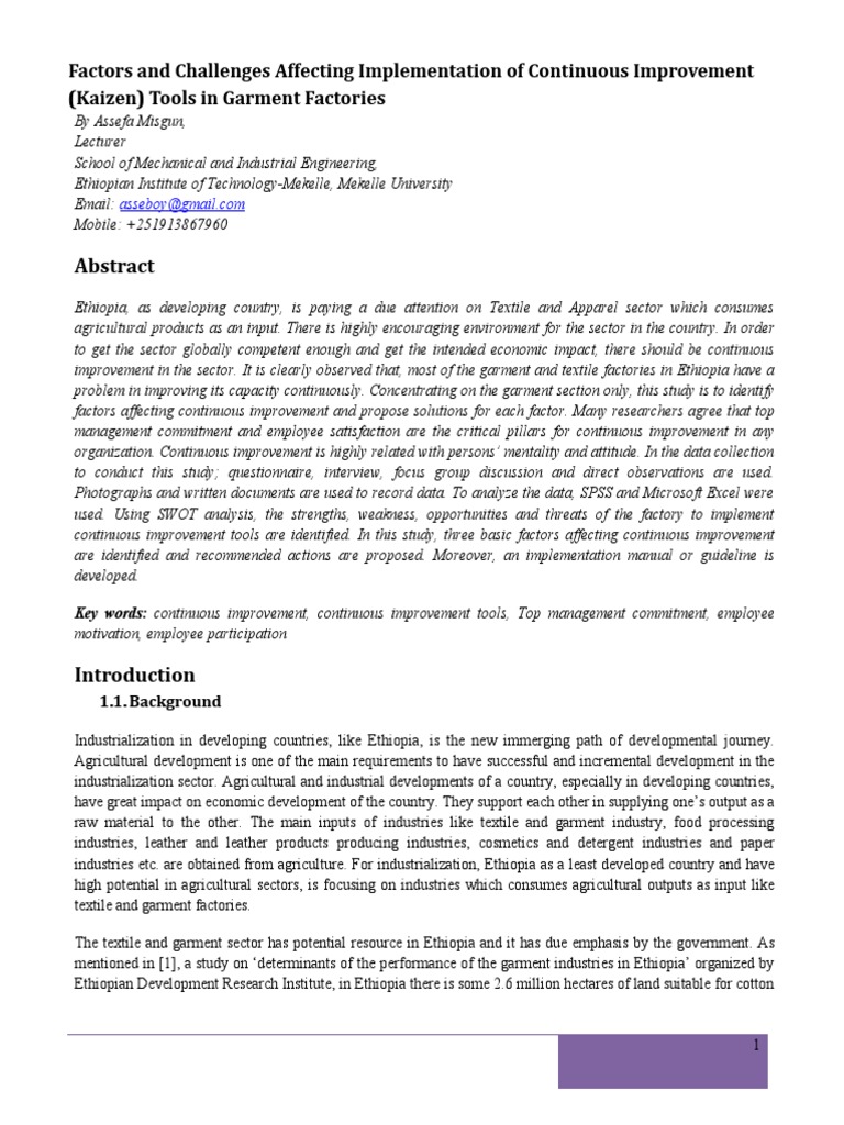 Full Paper - Assefa Misgun Hagos | PDF | Lean Manufacturing | Employment