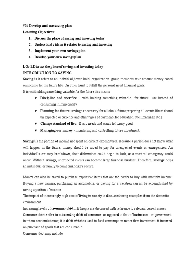 Develop and use saving plan | PDF | Cost Of Living | Saving