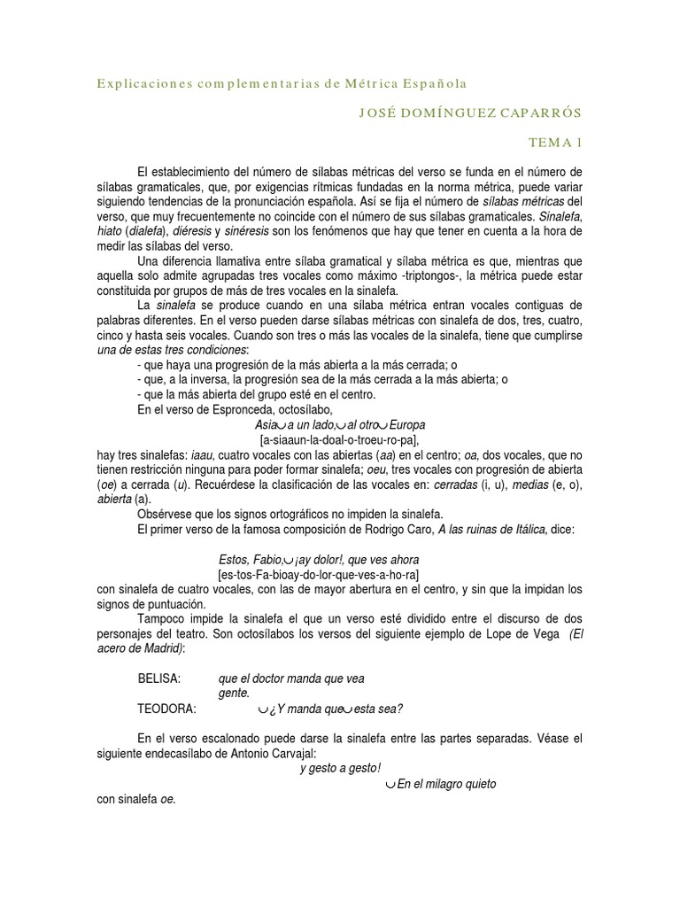 Explicaciones Complementarias de Métrica Española | PDF