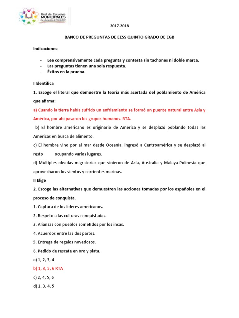 Banco de Preguntas EESS Quinto Grado | PDF | Ecuador | Américas
