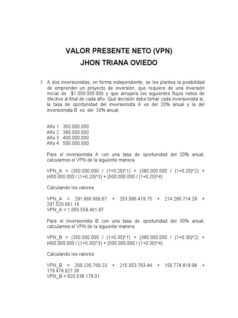 Ejercicios de Valor Presente Neto-V5 | PDF | Economía Financiera | Inversiones
