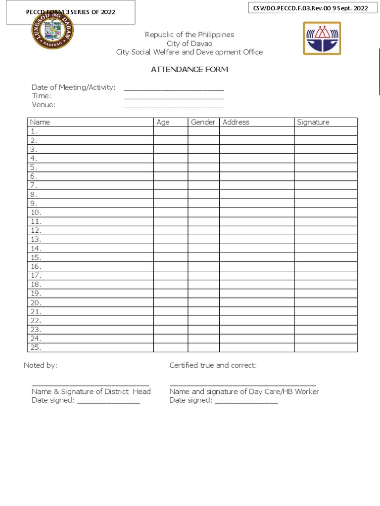 Davao City Meeting Attendance Form | PDF