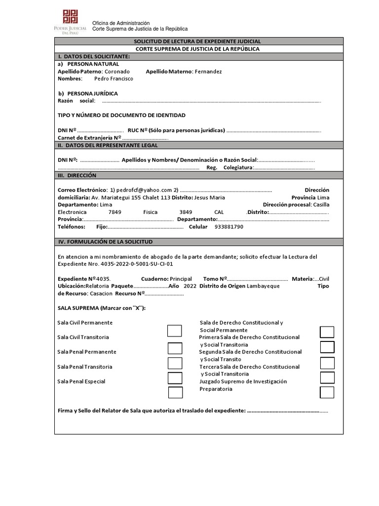 Formato Solicitud Lectura Expediente Judicial Anexo 3 | PDF