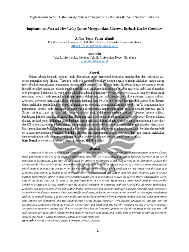 Implementasi Network Monitoring System Menggunakan Librenms Berbasis Docker Container | PDF