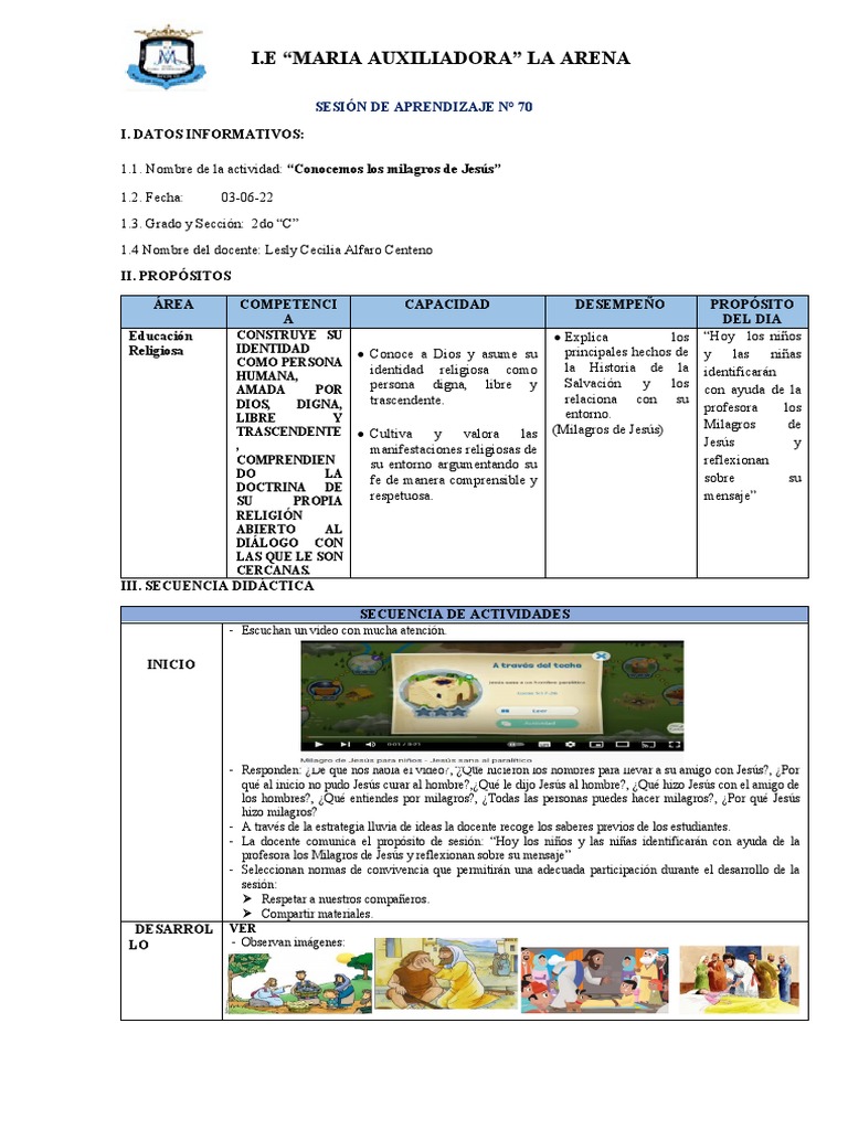 Sesión 03-06-22 2c Educación Religiosa | PDF | Jesús | Milagro