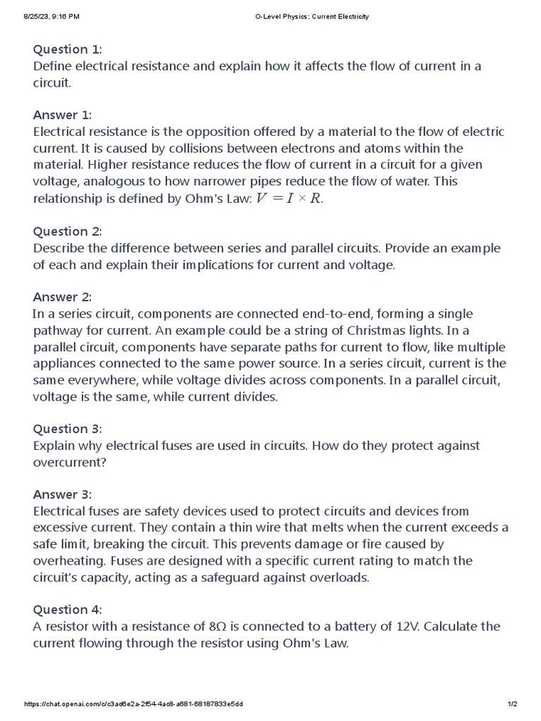 O-Level Physics - Current Electricity | PDF | Electrical Resistance And ...