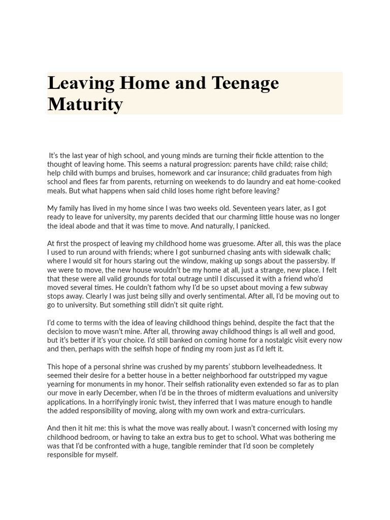 Leaving Home and Teenage Maturity | PDF