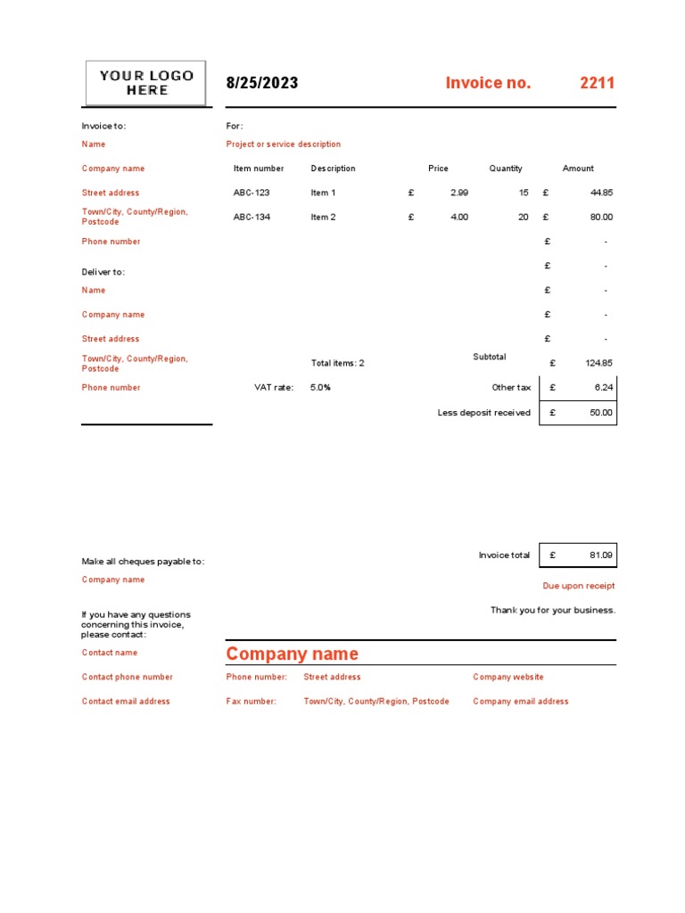 Invoice That Calculates Total (Landscape) 1 | PDF