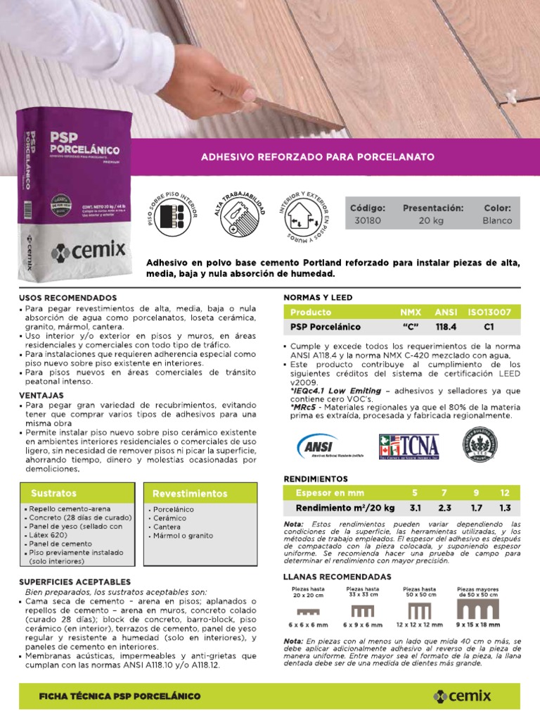 Cemix Adhesivo PSP Porcelanico | PDF