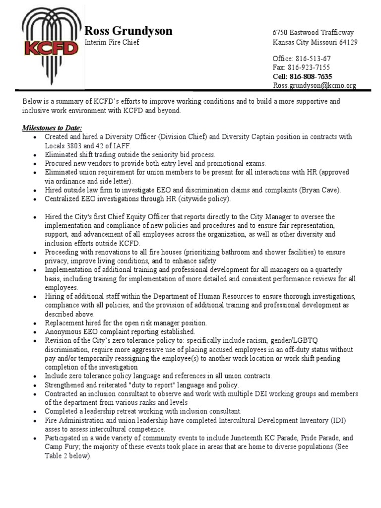 Kansas City Fire Department memo | PDF | Leadership | Mentorship
