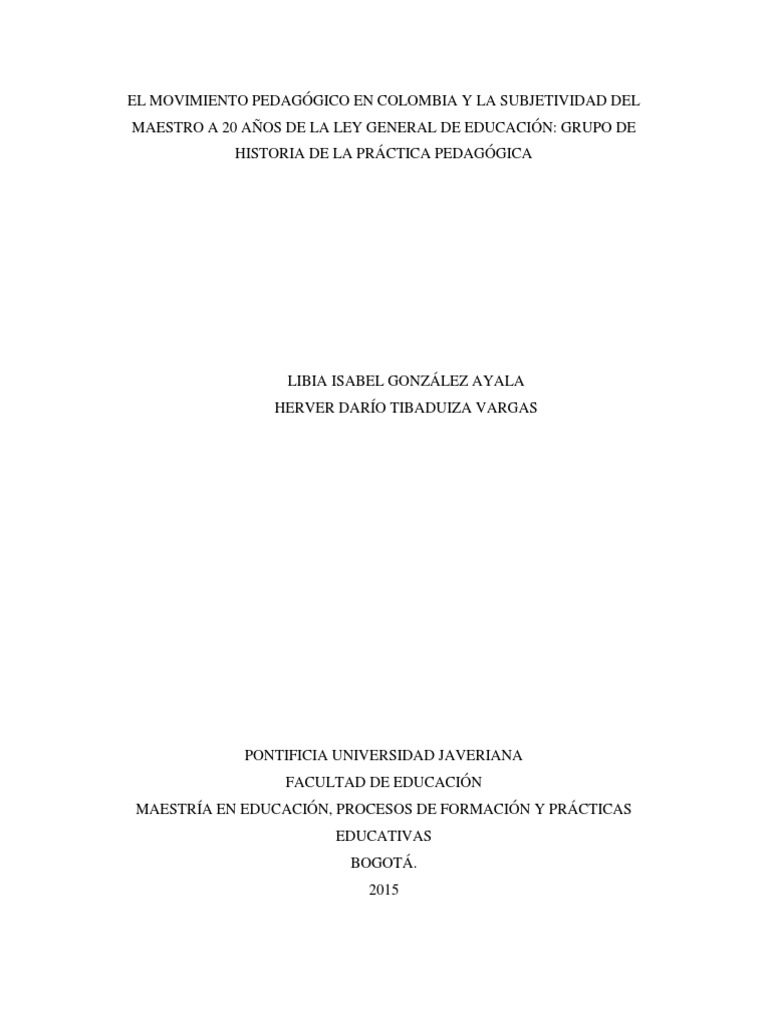 El Movimiento Pedagógico en Colombia y La Subjetividad Del | PDF
