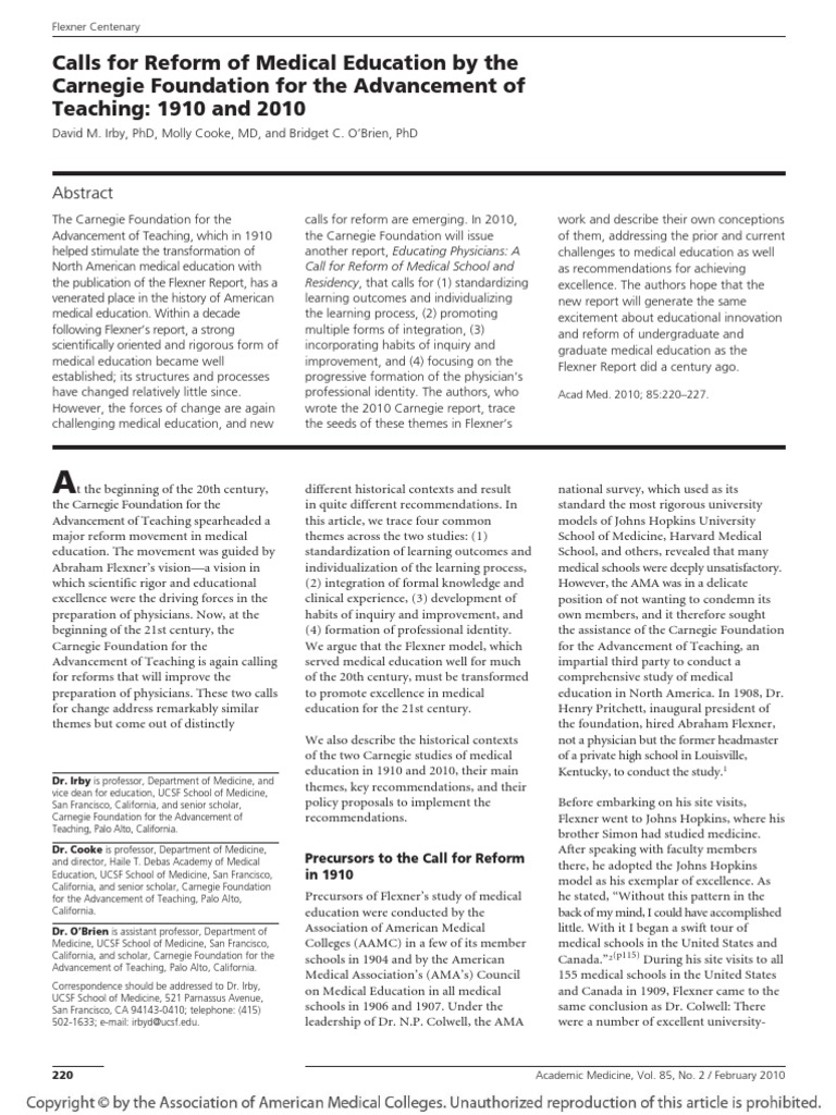 Flexner Report Reforms in Medical Education | PDF | Medical School ...