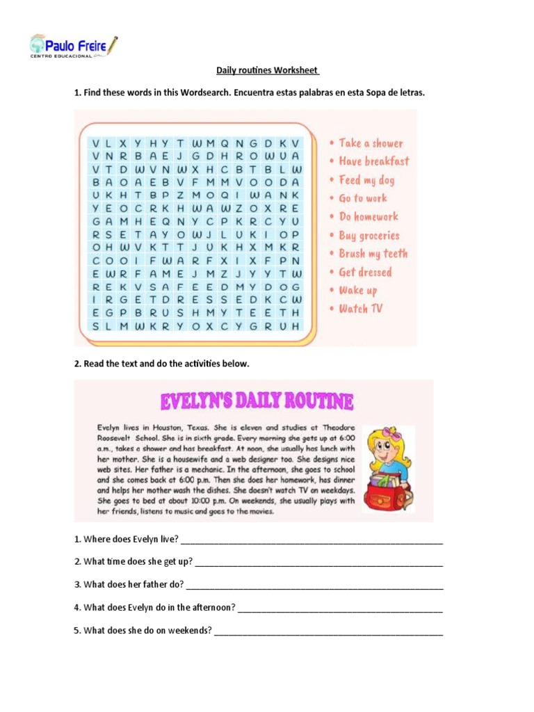 Daily Routines Worksheet | PDF