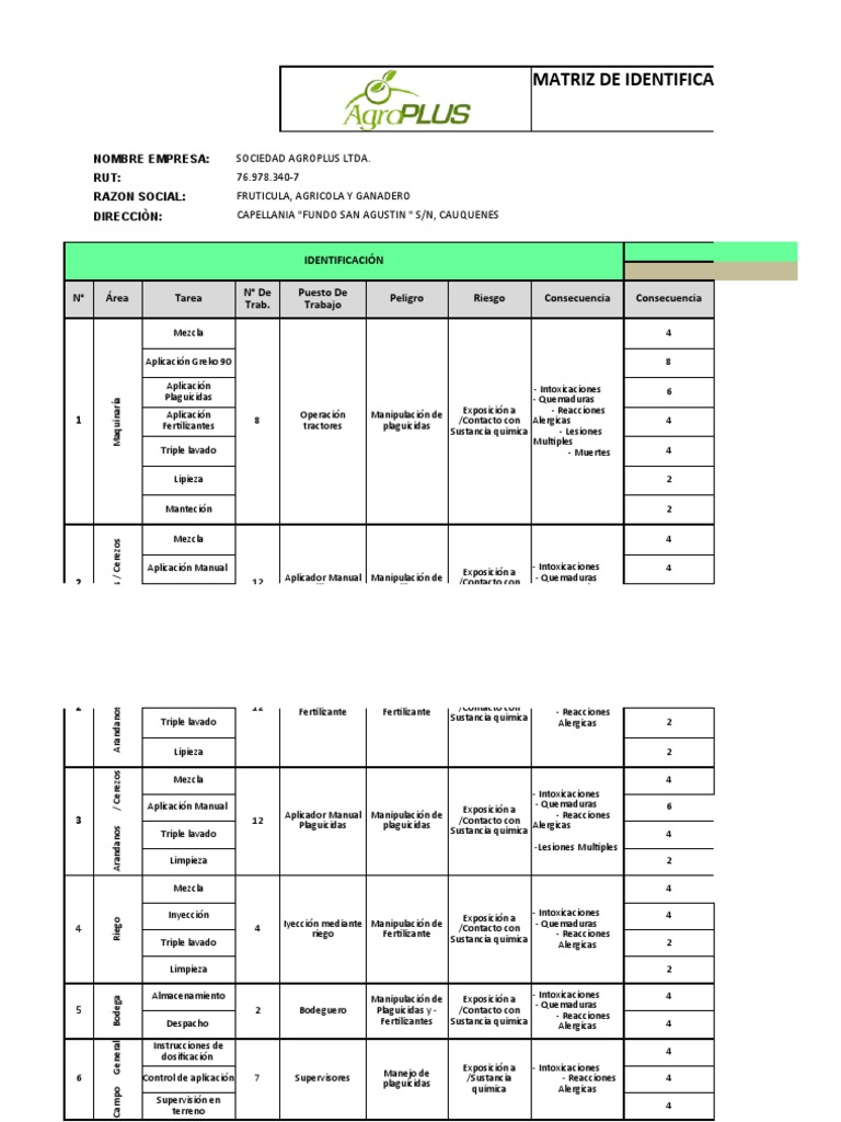 Matriz de Identificacion de Peligros y Evaluacion de Riesgos Maracuya | PDF
