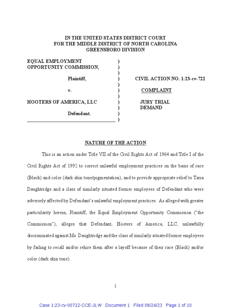 Hooters Greensboro Discrimination Lawsuit | PDF | Civil Rights Act Of ...