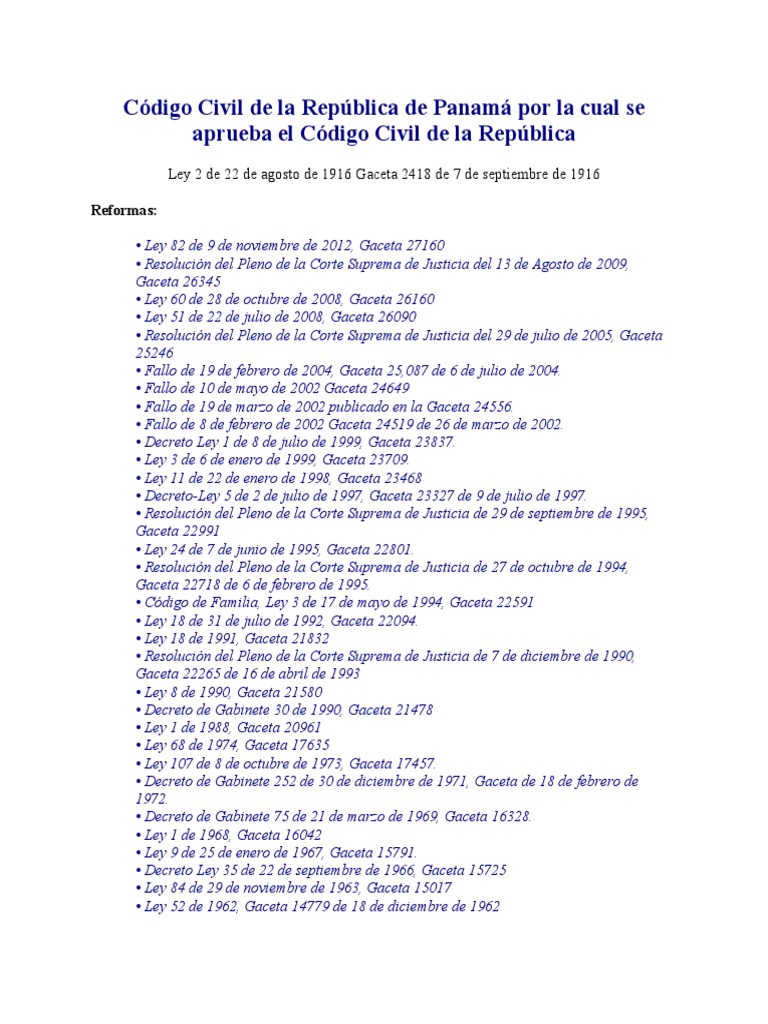 Código Civil de La República de Panamá | PDF