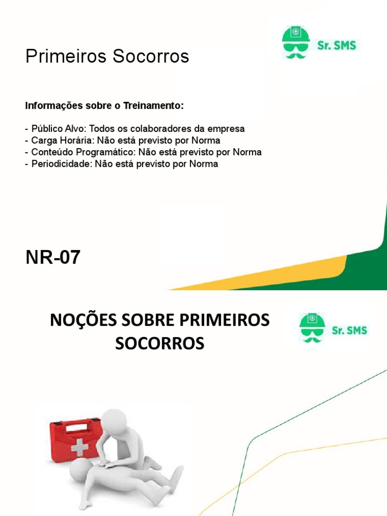 Treinamento NR 07 - Primeiros Socorros | PDF | Queimadura | Primeiros socorros