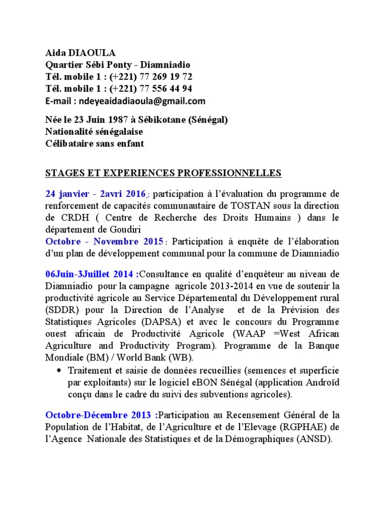 CV Aida DIAOULA | PDF | Finance et gestion monétaire