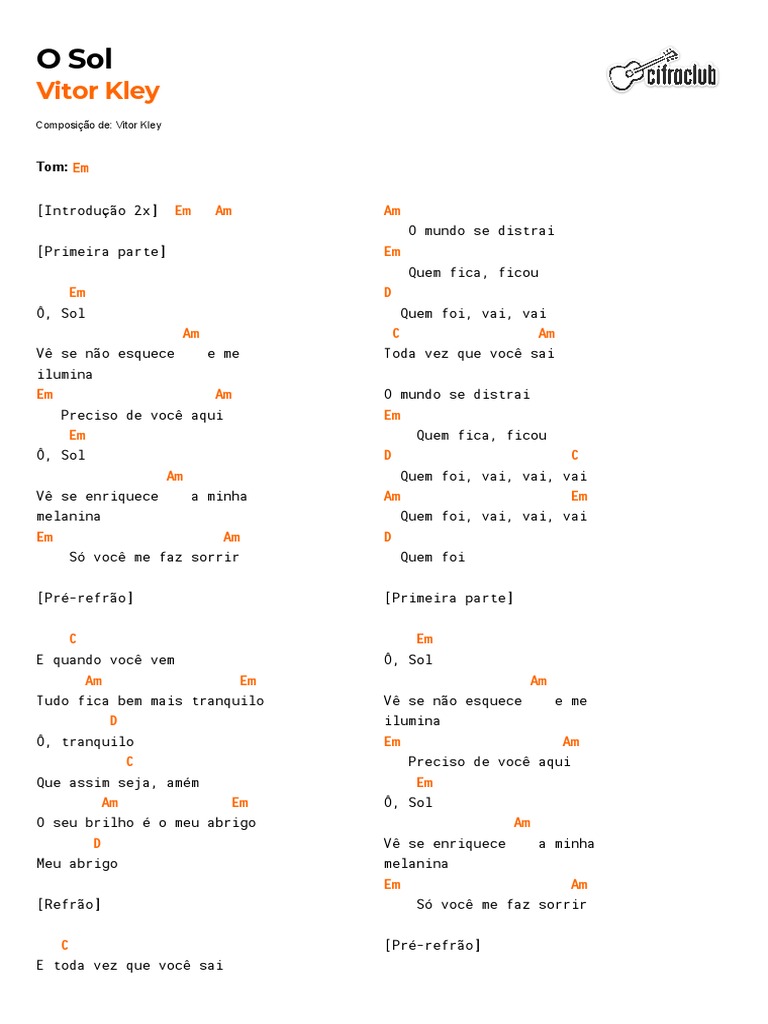 Cifra Club - Vitor Kley - O Sol | PDF