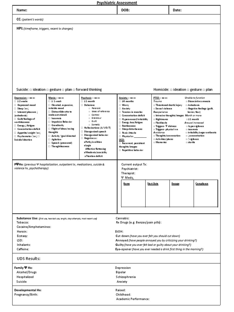 Comprehensive Psychiatric Assessment Form | PDF