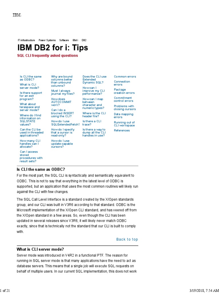 IBM DB2 For I Tips - SQL CLI Frequently Asked Questions | PDF