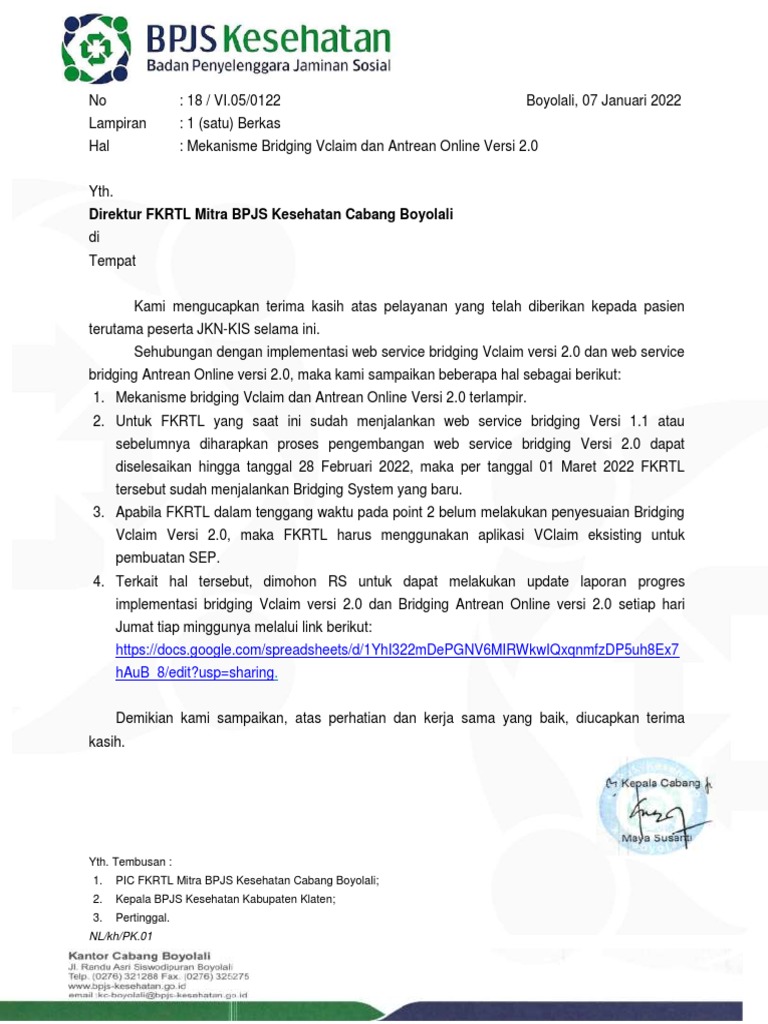 Surat Mekanisme Bridging Antrol Dan Vclaim | PDF