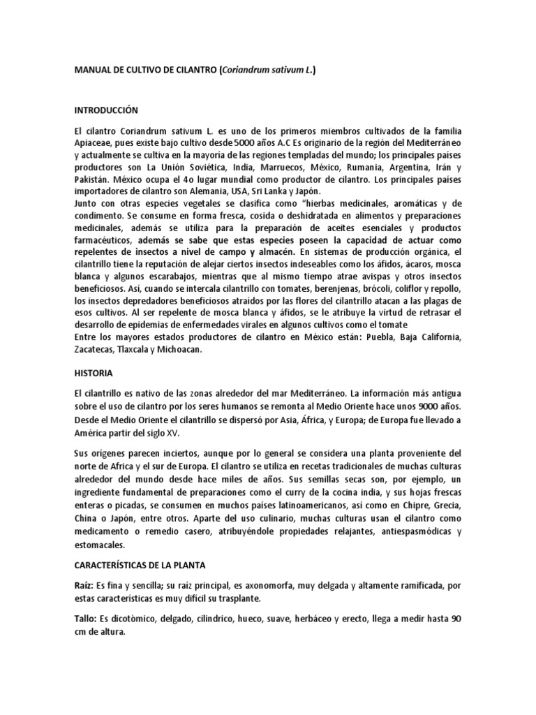 Manual Basico de Cilantro | PDF | Cilantro | Semilla