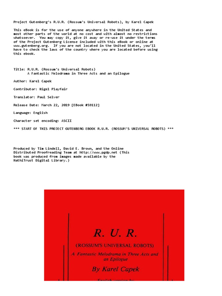 Rossum's Universal Robots (Capek) | PDF