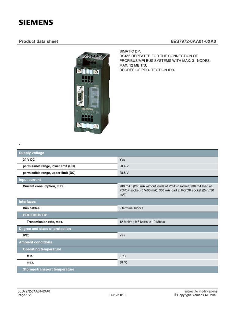 6ES7972 0AA01 0XA0 Datasheet | PDF