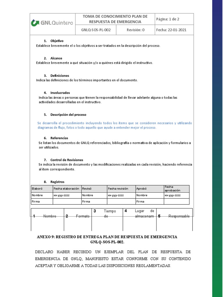 Toma de Conocimiento PLAN DE RESPUESTA DE EMERGENCIA - F09-GNLQ-SOS-PL ...