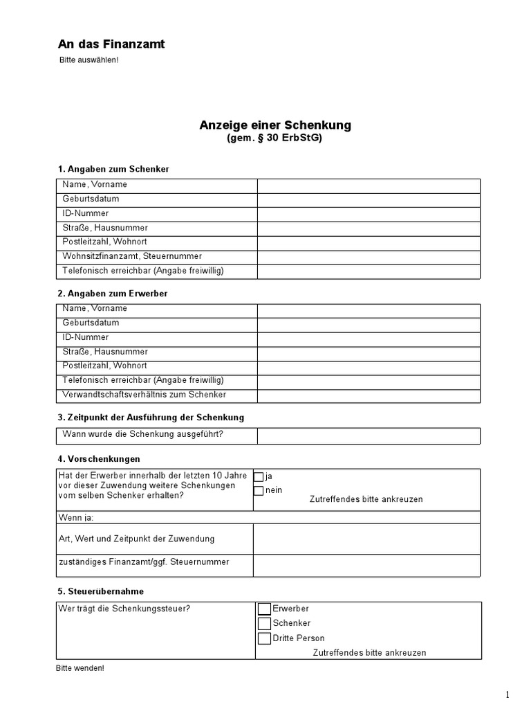 Anzeige Einer Schenkung Formular | PDF