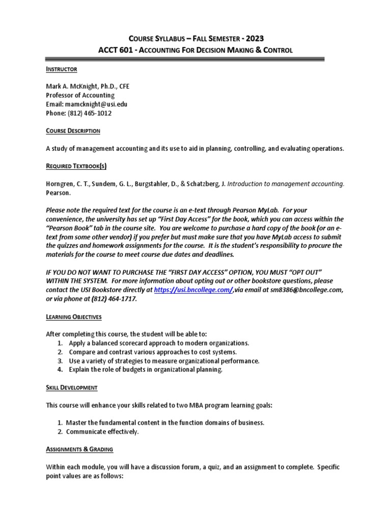 601 Syllabus Fall 2023 | PDF