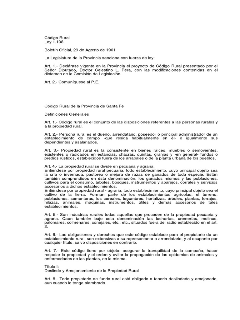 Código Rural Santa Fe | PDF | Propiedad | Caza