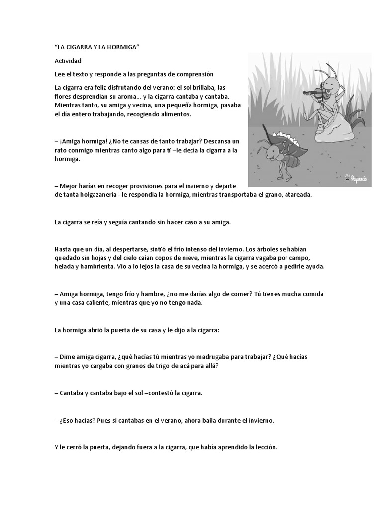 La Cigarra y La Hormiga | PDF