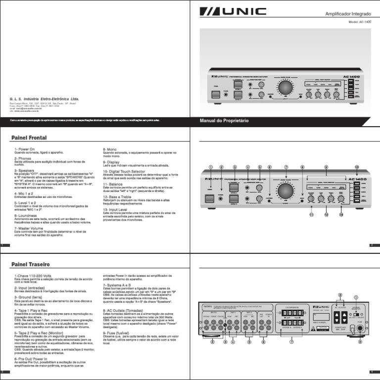 Unic AC1400 Manual | PDF | Engenharia de Áudio | Som