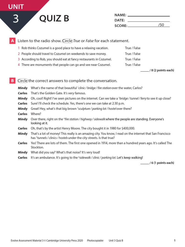 Evolve - L3 - Unit 3 Quiz - B | PDF Evolve - L3 - Unit 3 Quiz - B | PDF