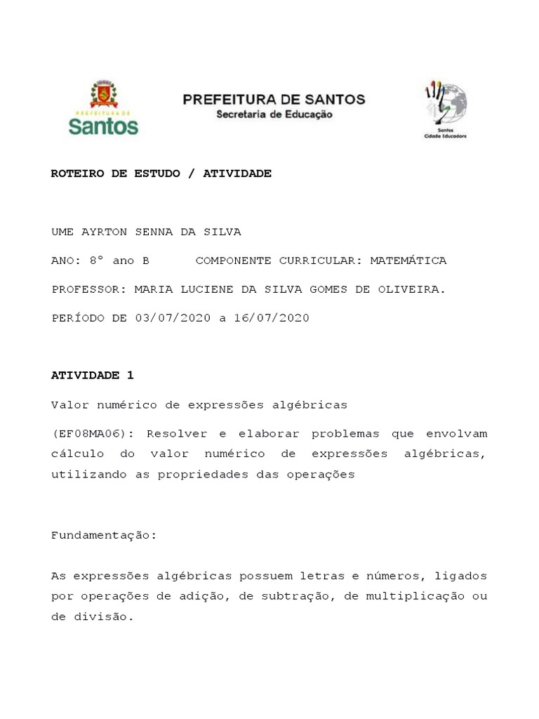 Matematica 8o Ano B Ass 03072020 Pdf