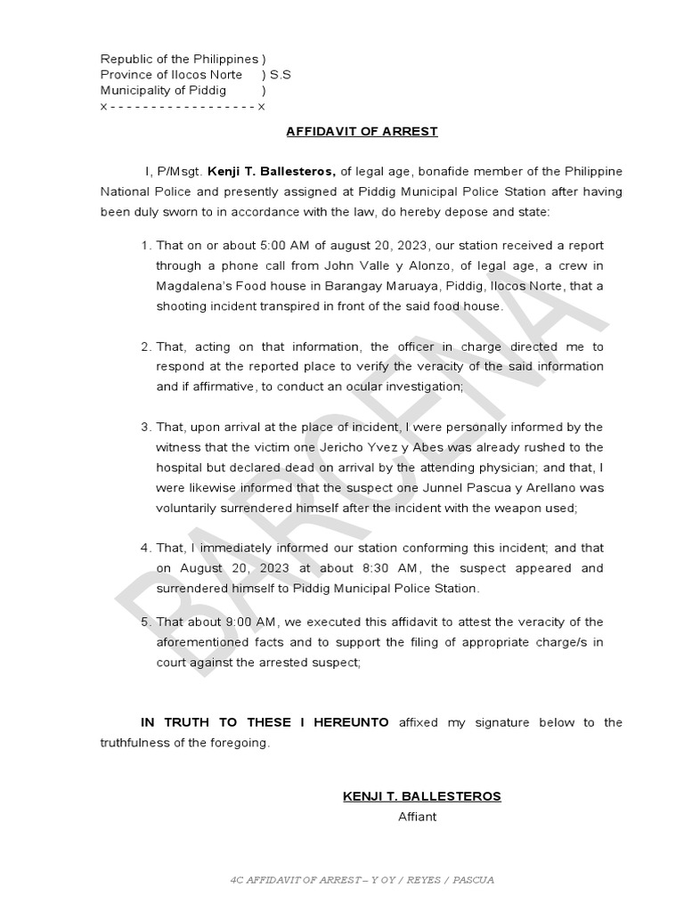Affidavit of Arrest | PDF