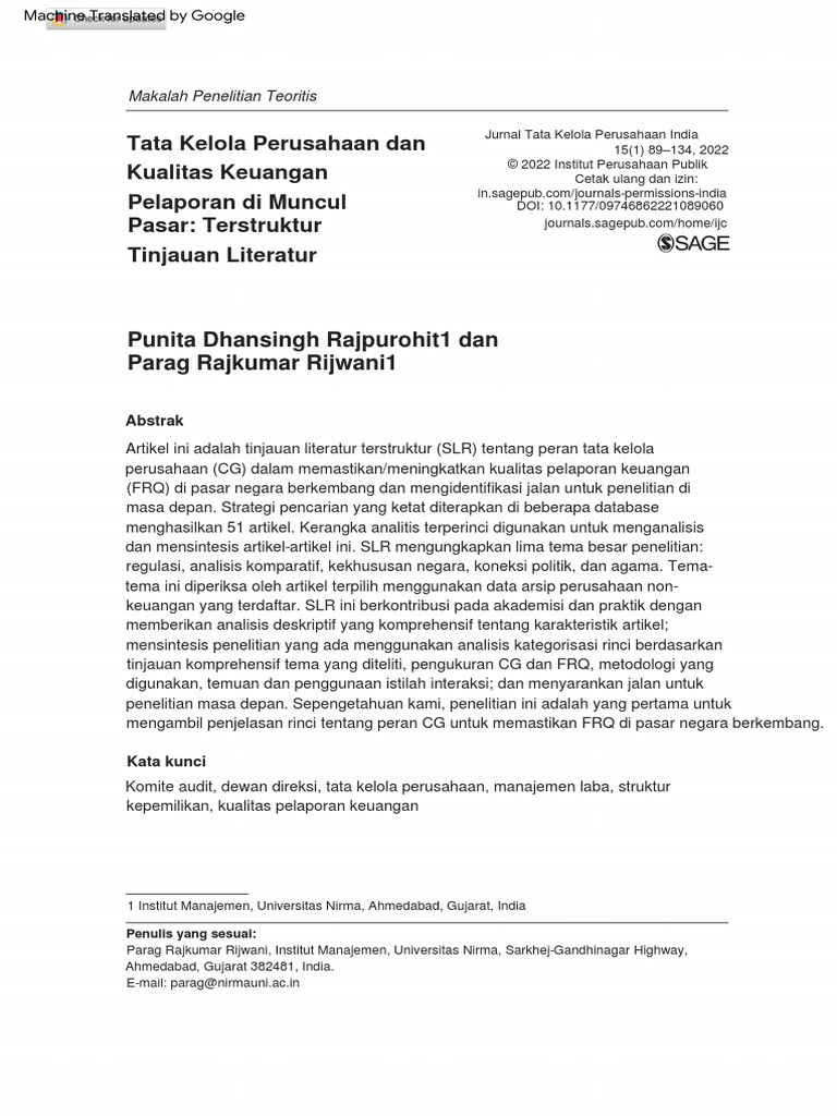 (Trans) (Contoh Paper) Corporate Governance and Quality | PDF