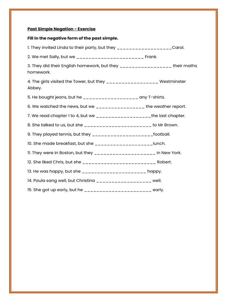 Past Simple Negation Exercises | PDF | Language Arts & Discipline