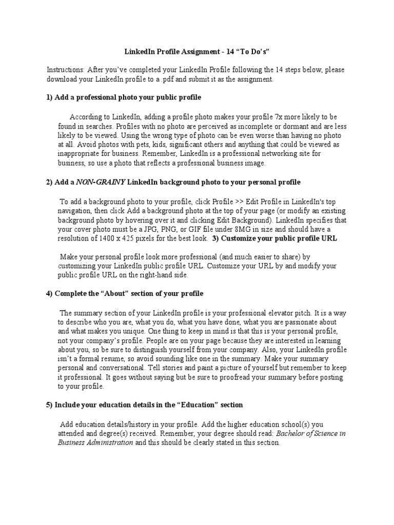 LinkedIn Profile Assignment | PDF