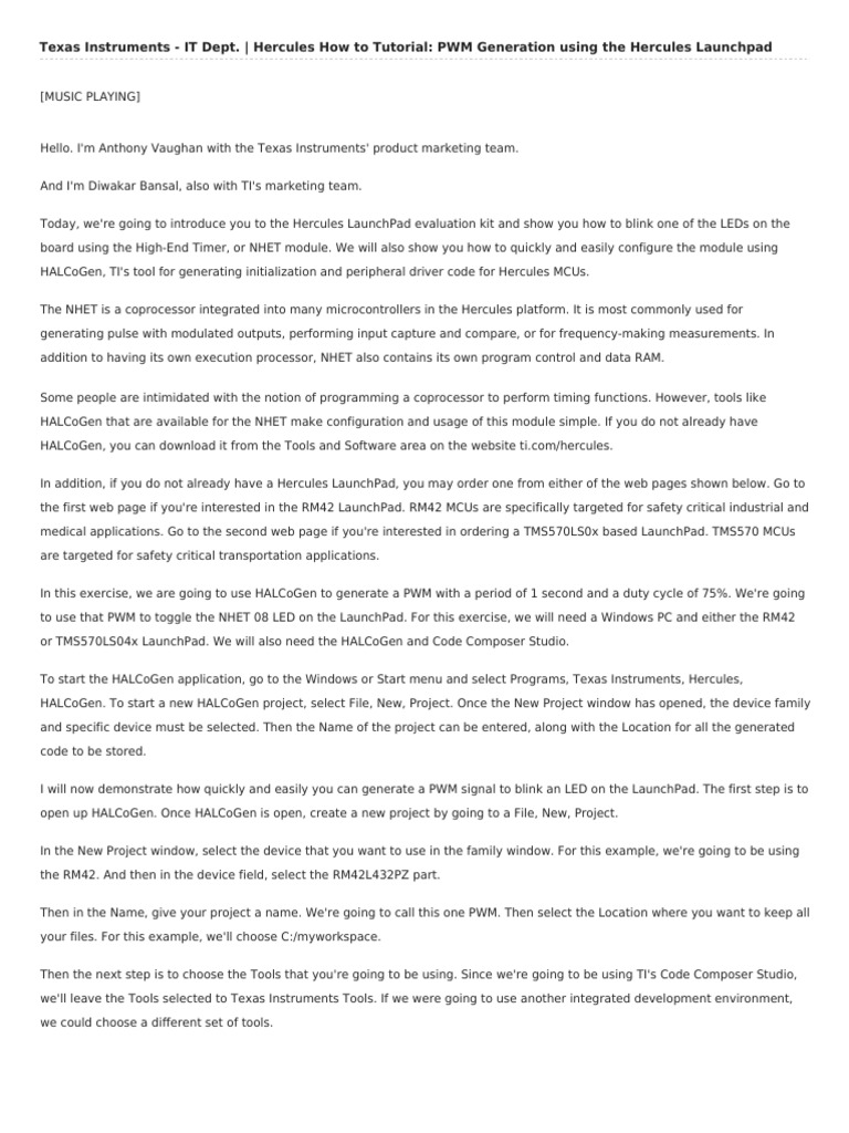 Hercules How To Tutorial - PWM Generation Using The Hercules Launchpad ...