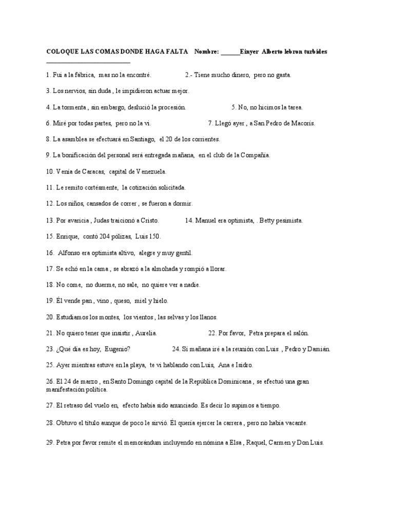 Reglas de puntuación: uso de comas | PDF