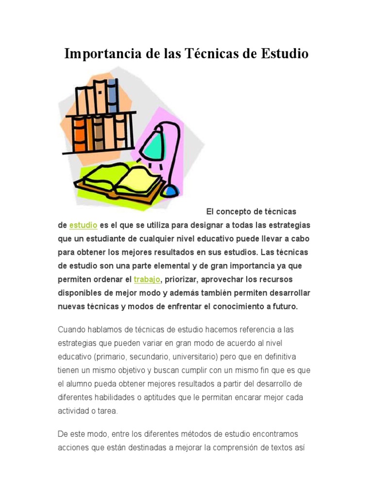 Importancia de Las Técnicas de Estudio | PDF | Habilidades de estudio | Aprendizaje