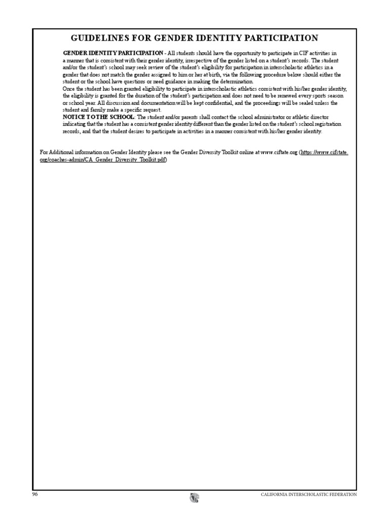 Guidelines For Gender Identity Participation | PDF