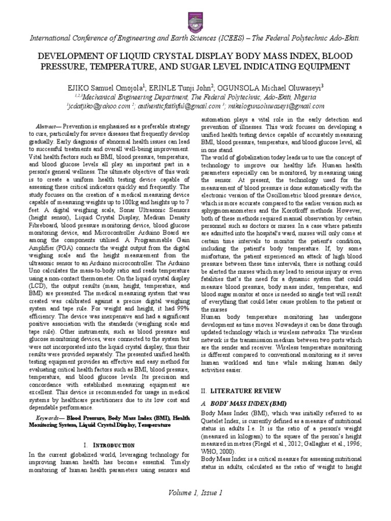 Development of Bmi Indicating Device | PDF | Body Mass Index | Blood ...