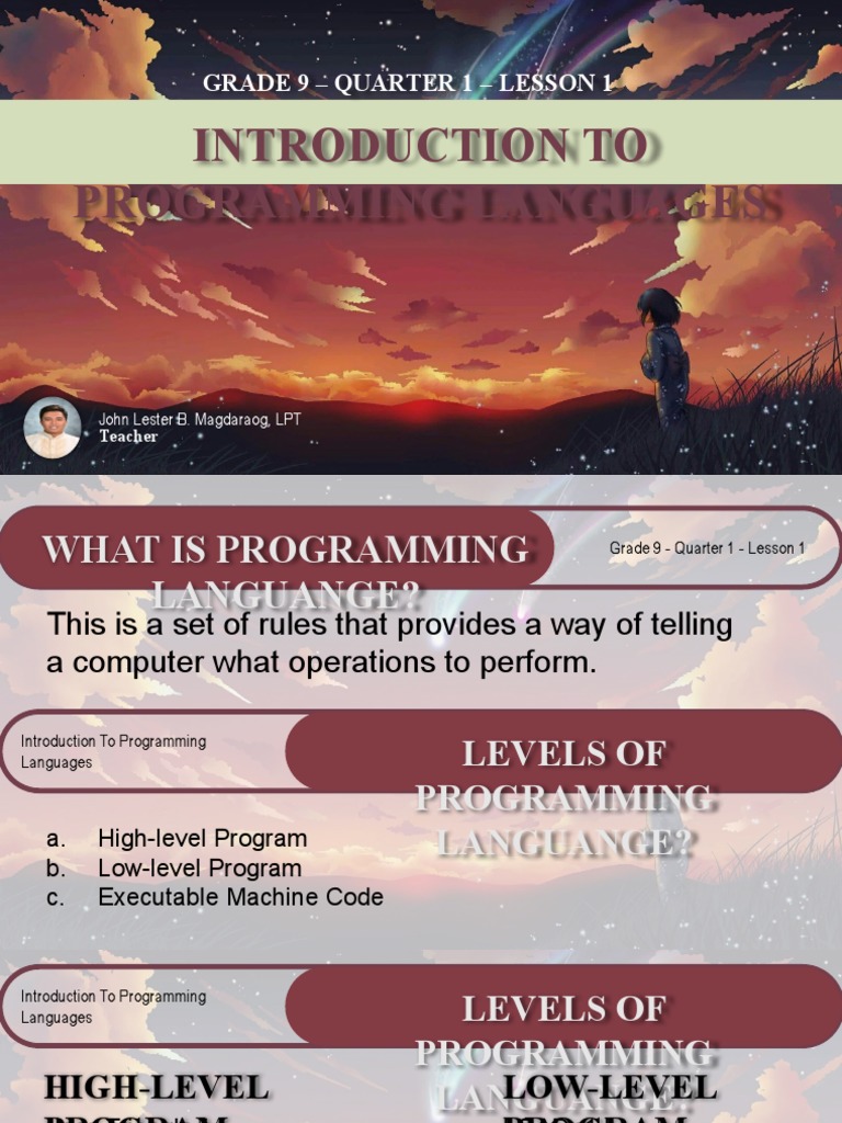 Introduction To Programming Languages: Grade 9 - Quarter 1 - Lesson 1 | PDF | Computer ...