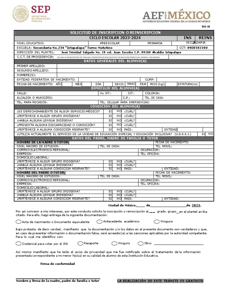 Ins 10 Formato de Inscripción | PDF | Ciudad de México