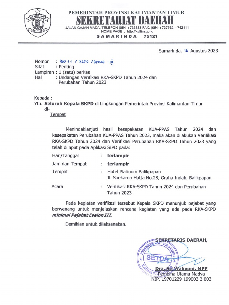 Undangan SKPD Verifikasi RKA-SKPD 2024 P2023 - 002 | PDF