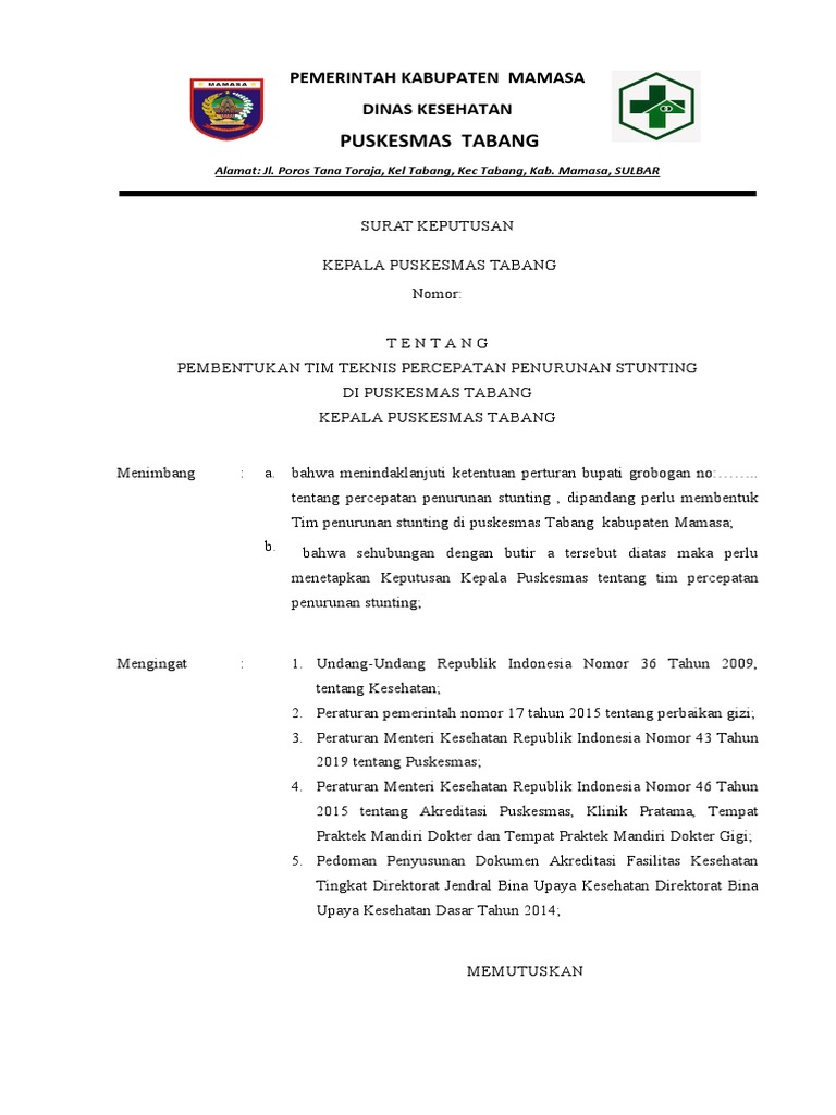 4113 SK Tim Stunting (Bukti Koordinasi Kegiatan Pencegahan Stunting) | PDF